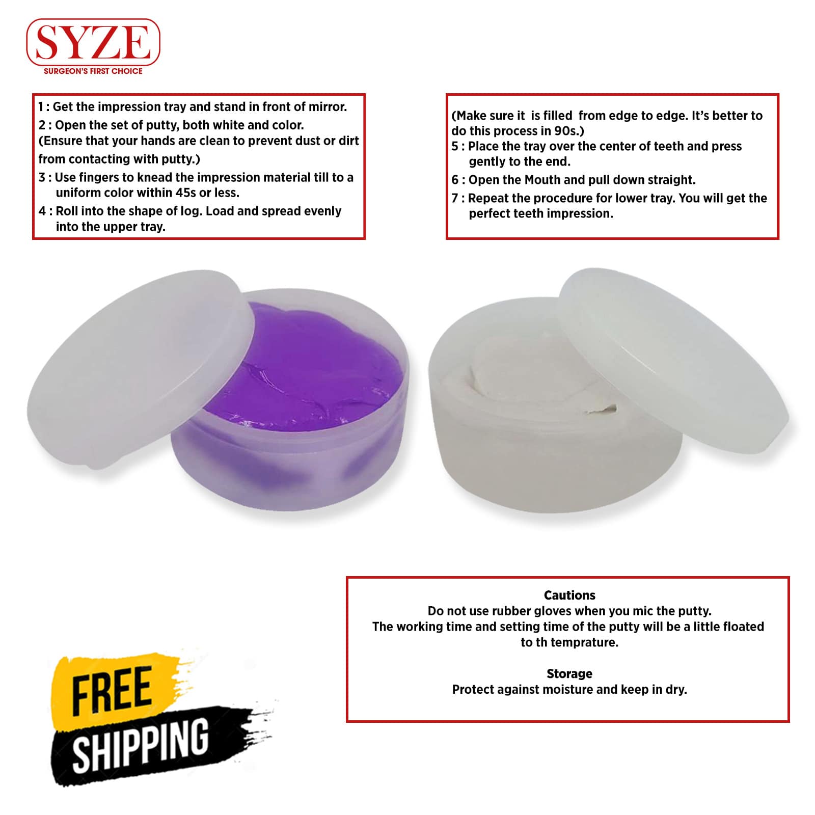 Quick Setting Dental Teeth Impression Putty Purple 25G/White 25G Seal ...